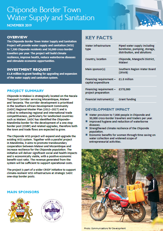 Project Pitch: Chiponde Border Town Water Supply and Sanitation Project ...